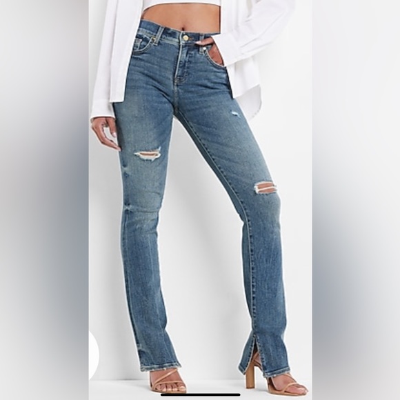 Express | Jeans | Express Mid Rise Medium Wash Front Vent Ripped ...